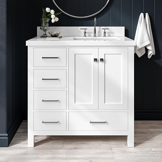 Amazon.com: ARIEL Cambridge 37 Inch White Bathroom Vanity with Sink ...