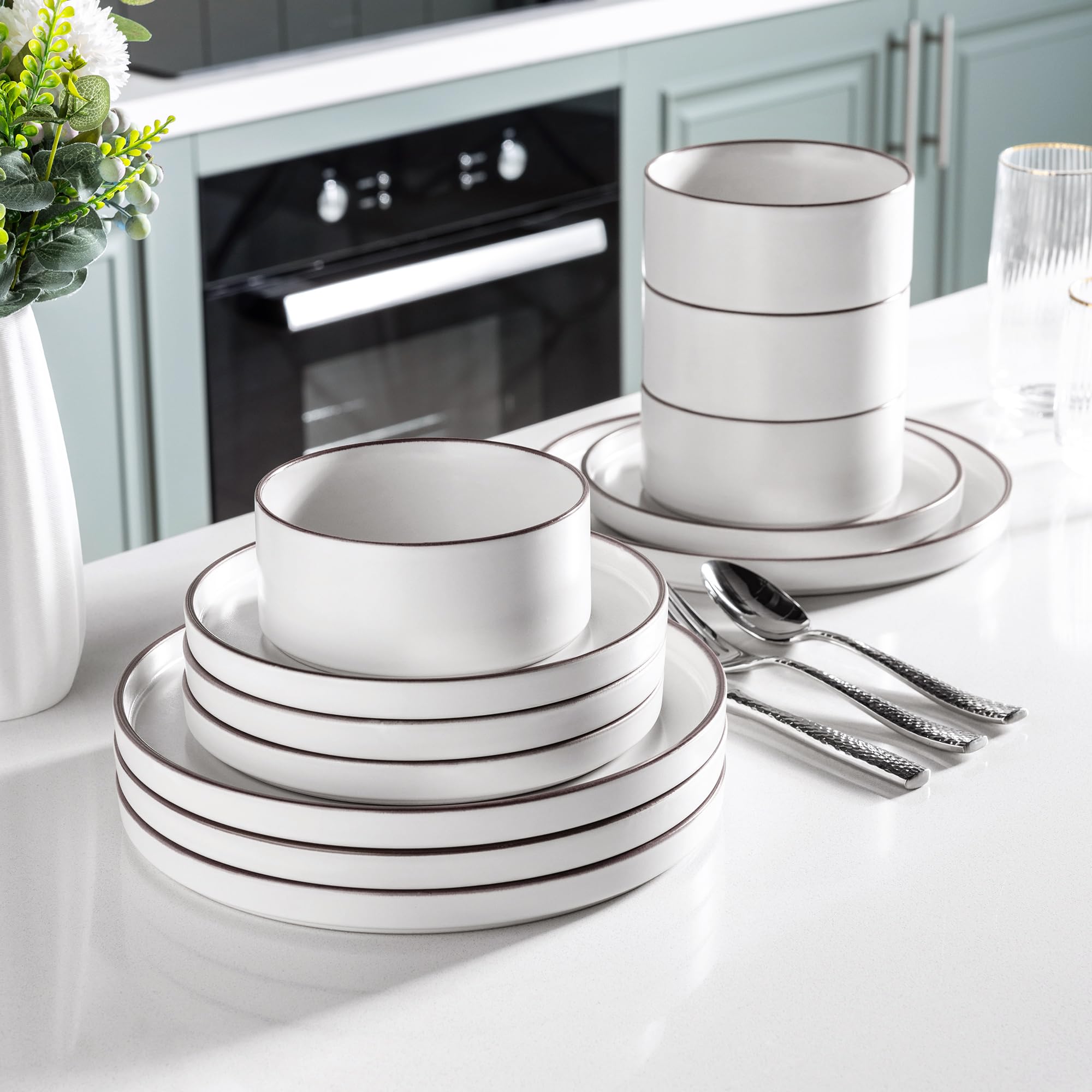 Snapklik.com : Ceramic Dinnerware Sets For 6, High Edge Stoneware ...