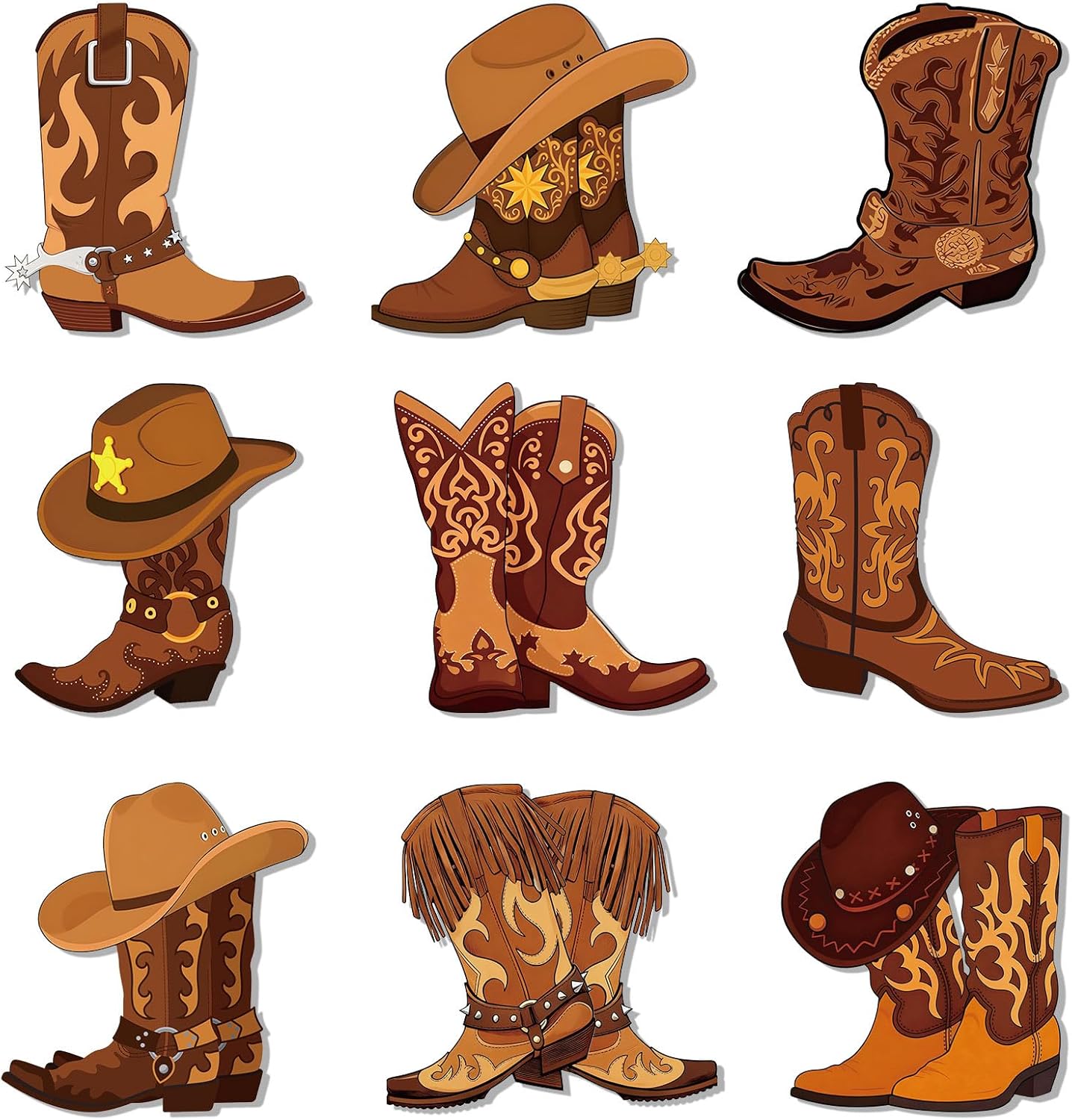 Amazon.com: AnyDesign 45 Pcs Cowboy Boot Cutouts Western Cut-Outs Brown ...