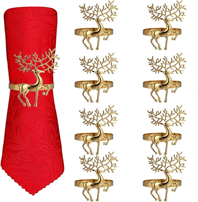 8Pcs Christmas Napkin Rings, Deer Design Napkin Rings for Holiday Table ...