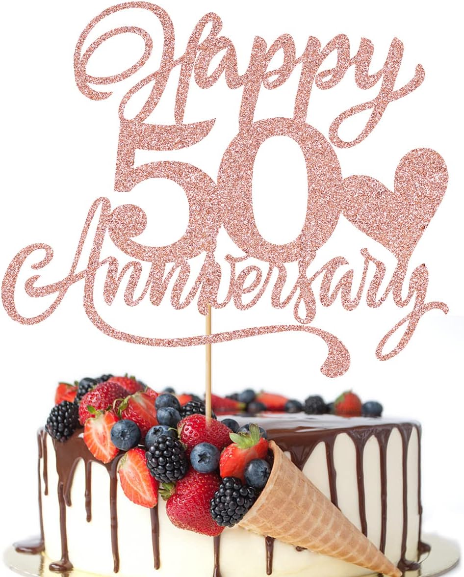 Amazon.com: Crseniny Rose Gold Glitter Happy 50 Anniversary Cake Topper ...