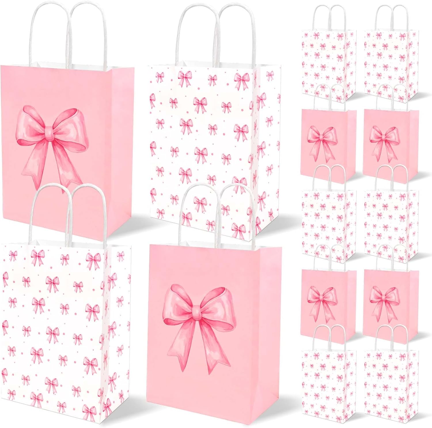 Amazon.com: 24 Pcs Pink and white Bow Paper Gift Bags Birthday Party ...