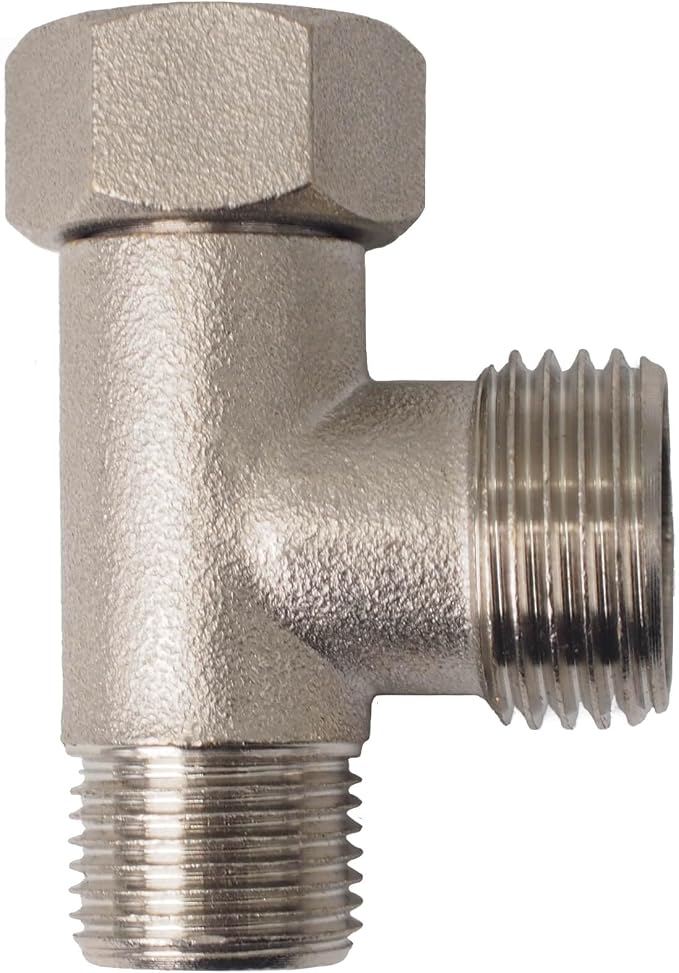 Bidet Tee Connector - Brass Coated Nickel 3 Way Adapter (3/8 x 3/8 x 1/ ...