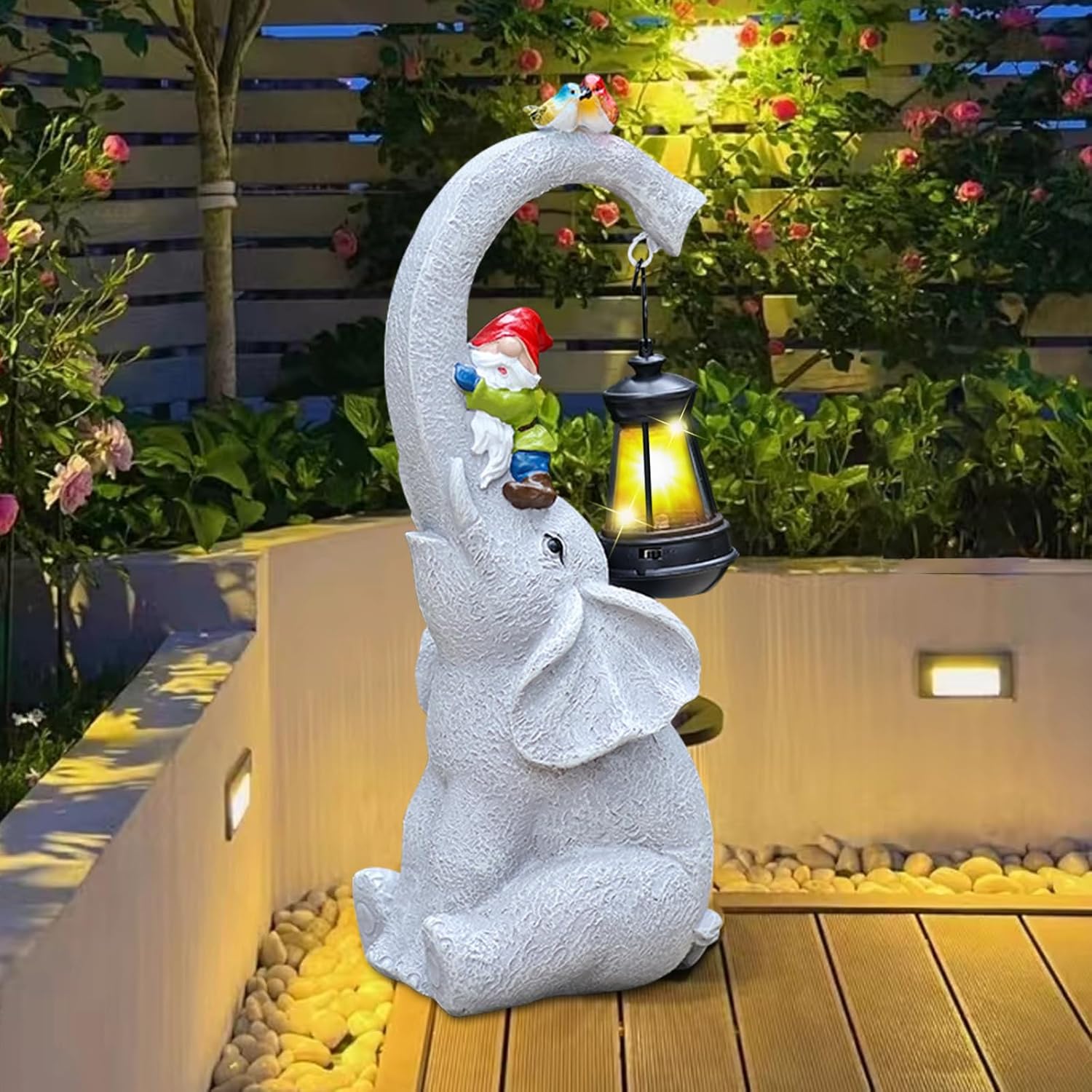 Solar Garden Decor Elephant Statue Solar Garden Lights Outdoor ...