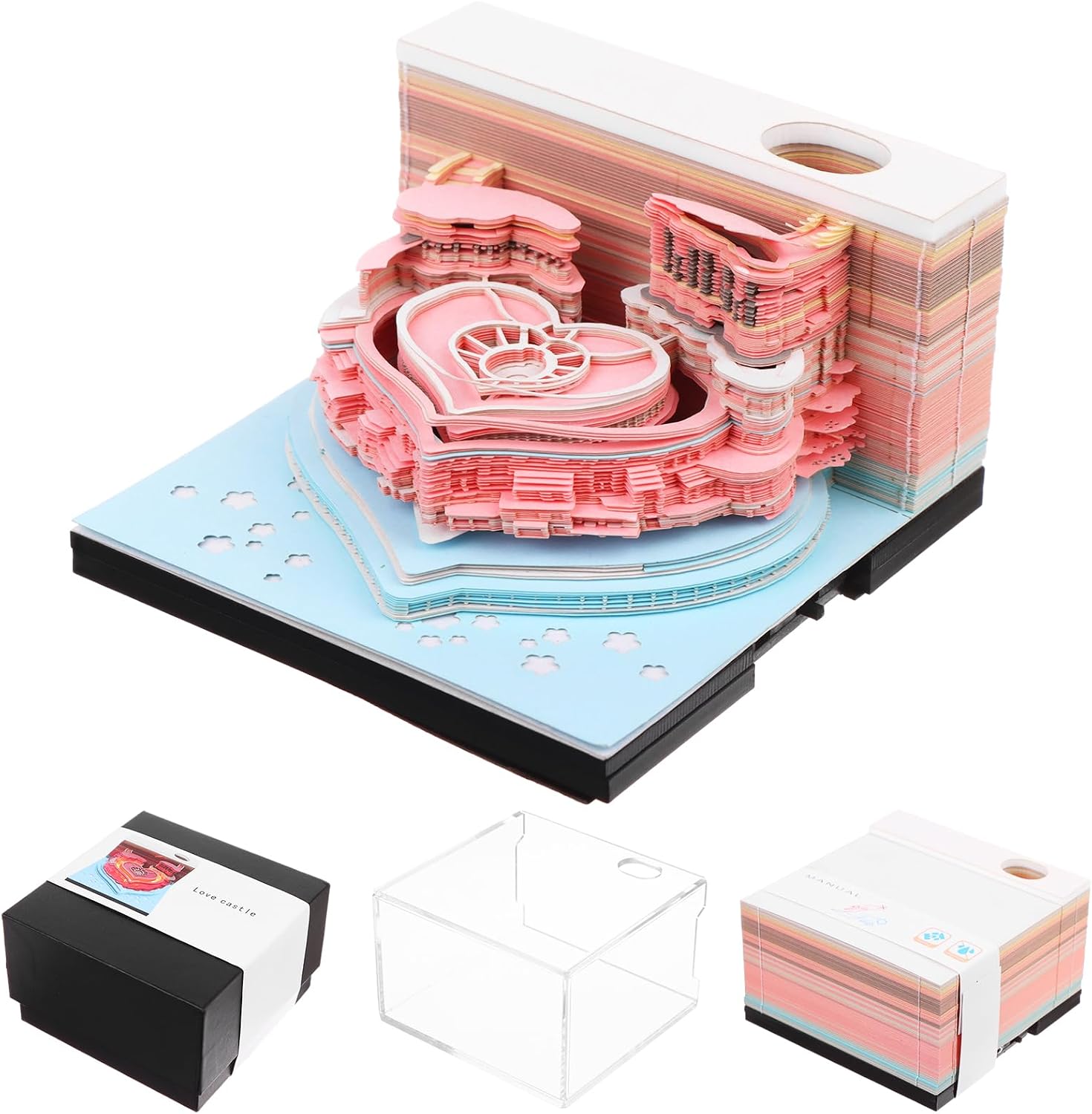 Amazon.com : 3D Memo Pad Heart Shaped Castle Paper Carving Art Notepad ...