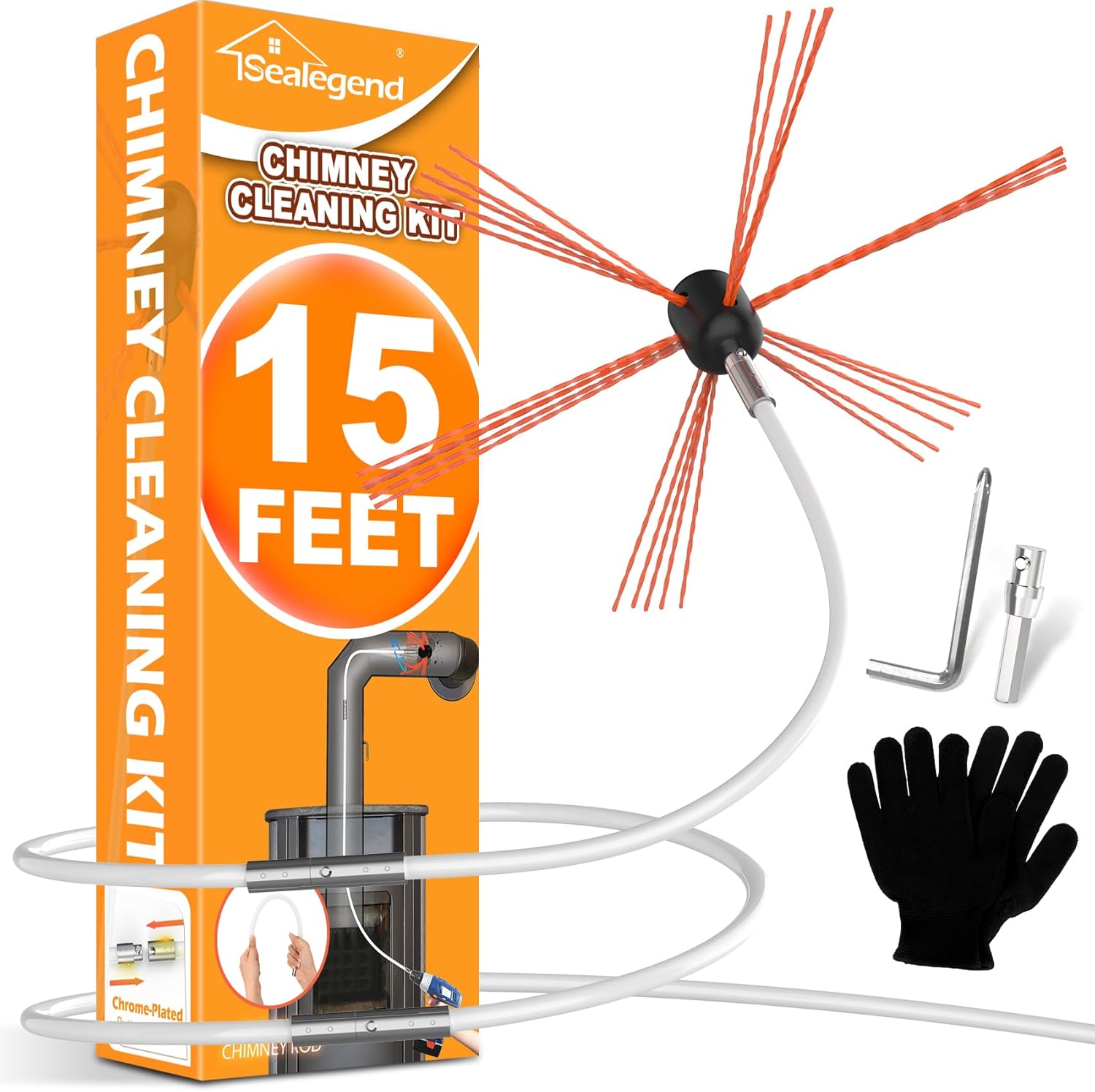 Amazon.com: Sealegend 15FT Chimney Sweep Kit, Rotary Chimney Brush with ...