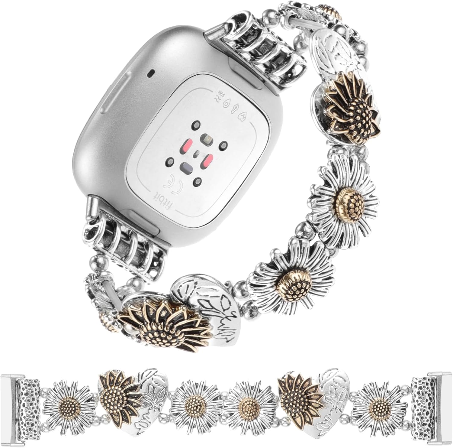 Amazon.com: Stretchy Metal Bracelet Bands Compatible with Fitbit Versa ...