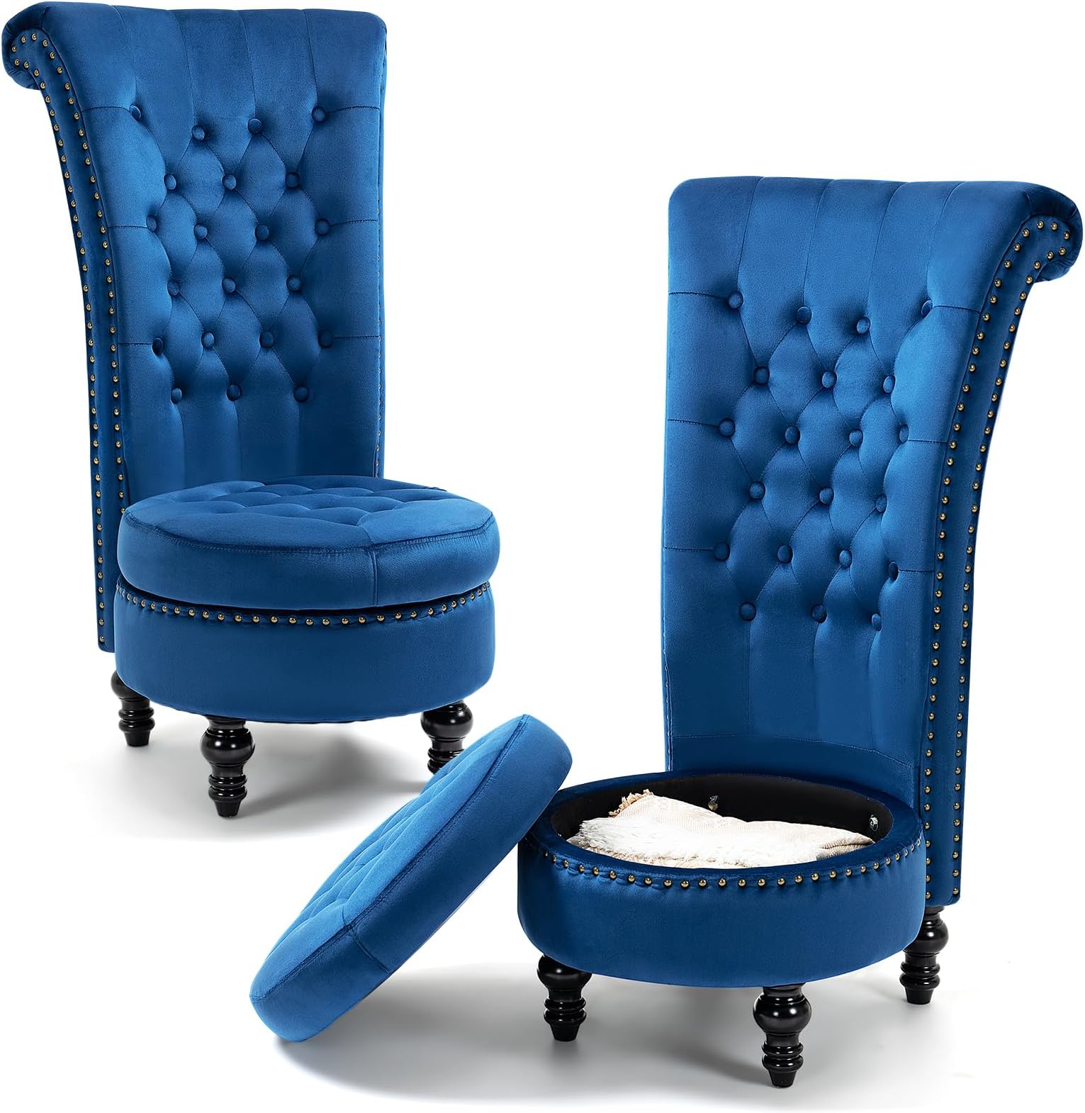 Amazon.com: AVAWING High Back Throne Chair Set of 2, Velvet Armless ...