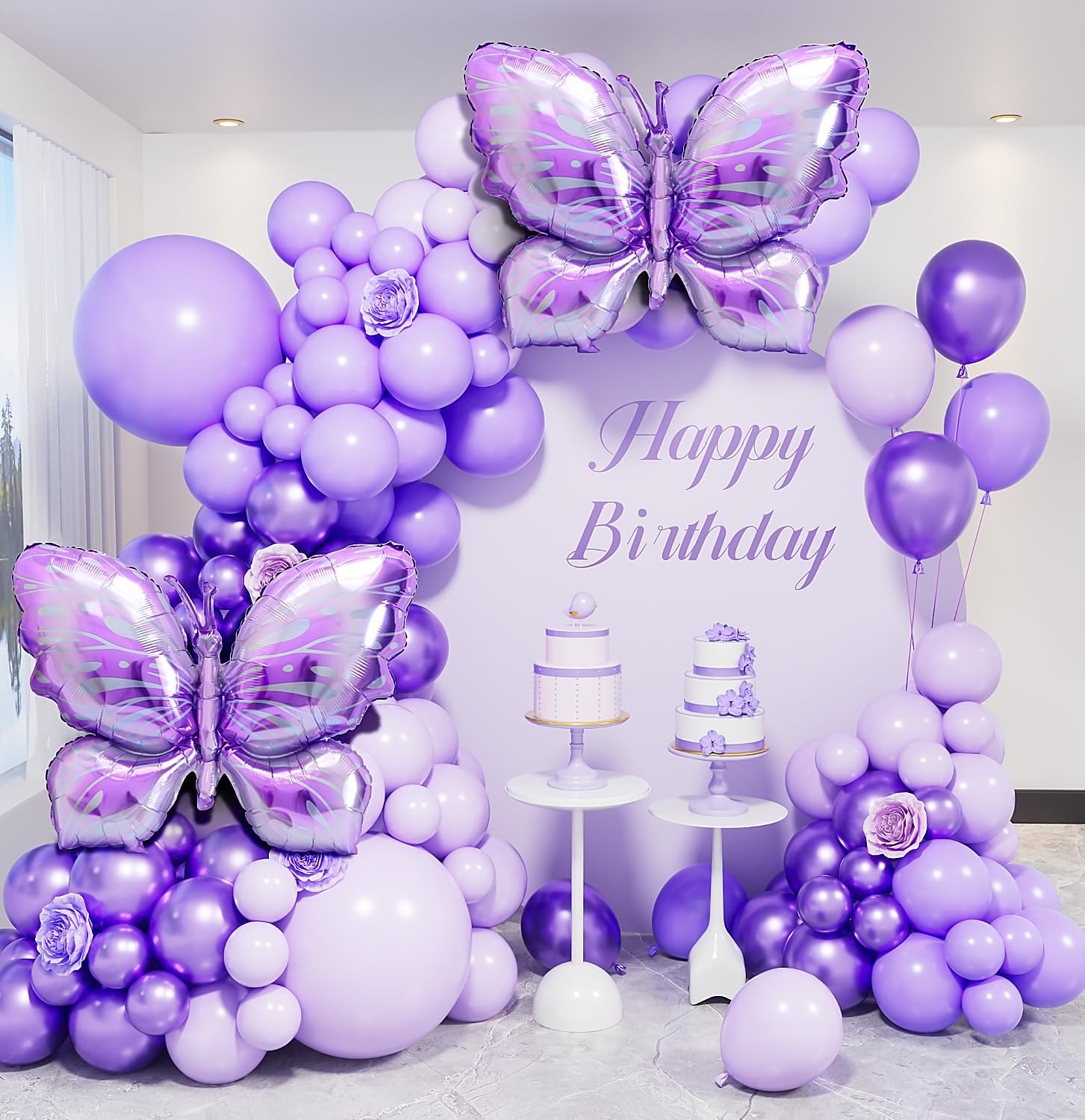 Amazon.com: Adeyoo Purple Butterfly Balloon Garland Arch Kit,129 pcs ...
