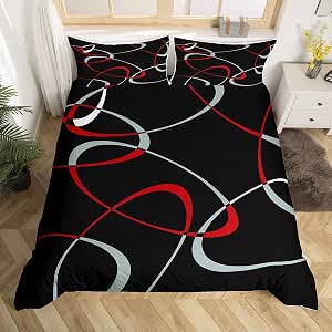 Amazon.com: Erosebridal Red Grey Circle Bedding Set Abstract Geometric ...