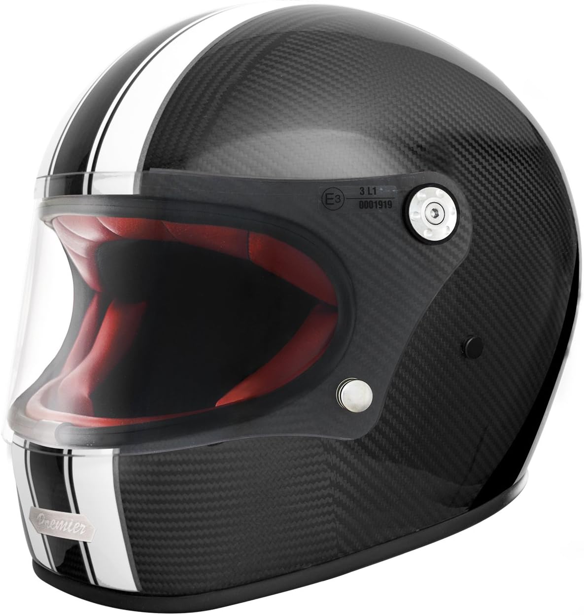 Premier Trophy Retro Full Face Motorcycle Bike Helmet - Carbon Black ...