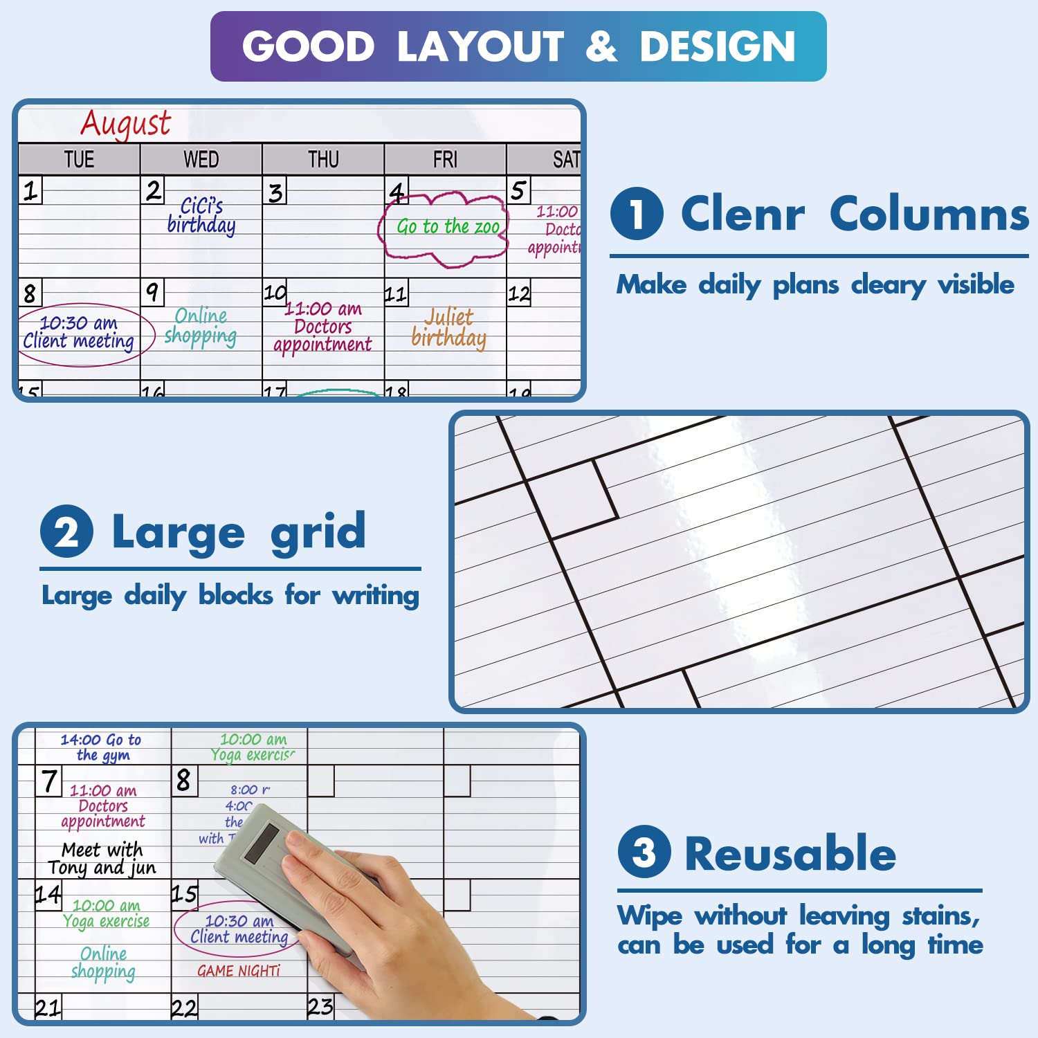 Snapklik.com : Dry Erase Monthly Extra Large White Board Calendar For ...
