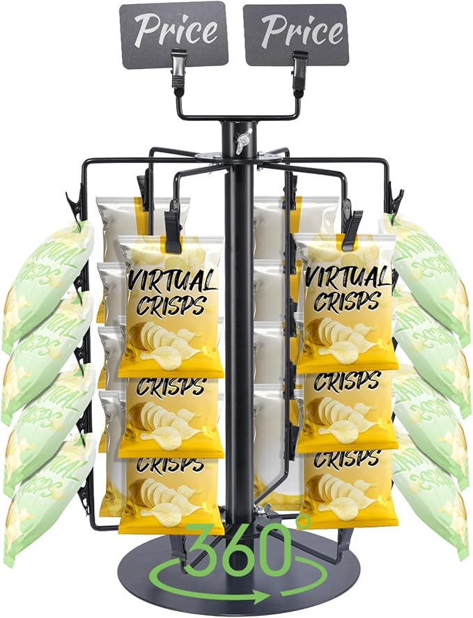SINBLUE Chip Rack Display Stand 6 Rows 30 Clips Rotating Snack Display ...