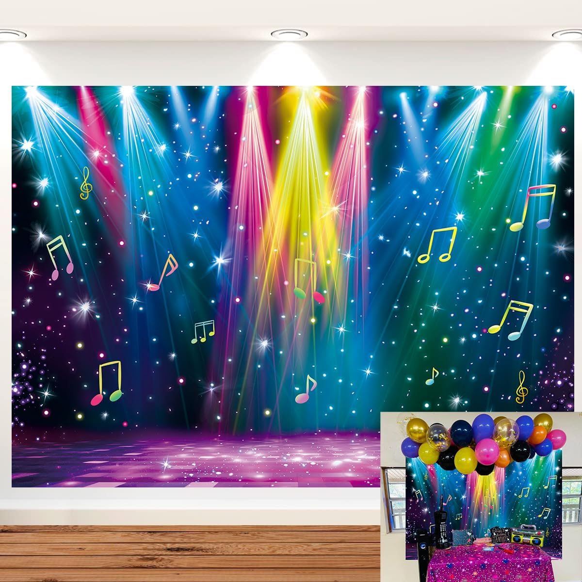 Amazon.com : Disco Rainbow Stage Backdrop Colorful Neon Glow Rock Music ...