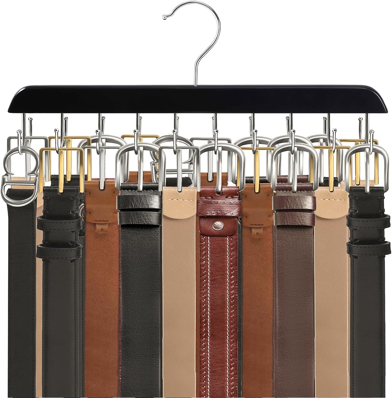 Amazon.com: BAGAIL Wooden Belt Hanger, Space Saving Belt Rack with 20 ...