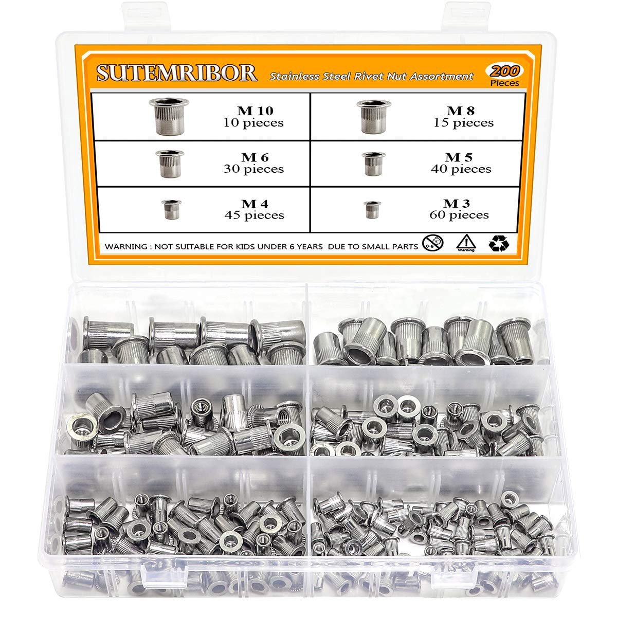 Sutemribor 304 Stainless Steel Flat Head Threaded Rivetnut Insert ...