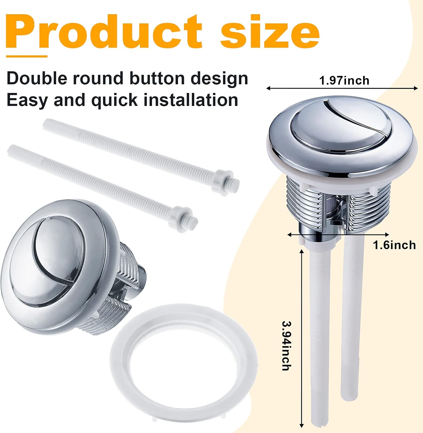 38mm Toilet Flush Button 4 Pack Flushing Dual Rod Chrome Push Cistern ...