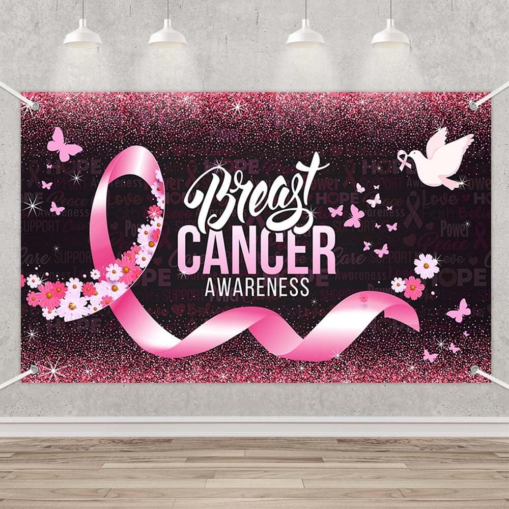 Amazon.com : MEHOFOND Breast Cancer Awareness Backdrop Banner, October ...