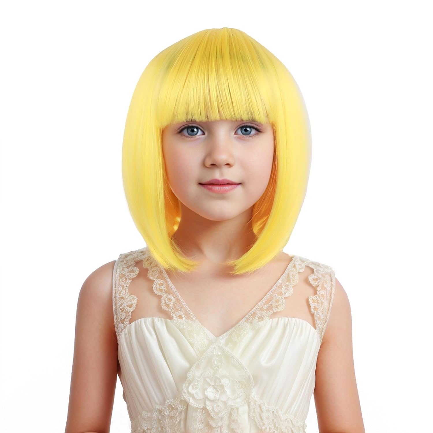 Amazon.com: Edivd Kids Light Yellow Bob Wig Girls Short Yellow Bob Wig ...
