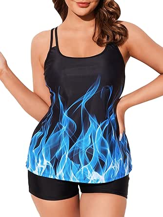 Amazon.com: Summer Mae Women's Tankini Swimsuits Athletic Floral ...