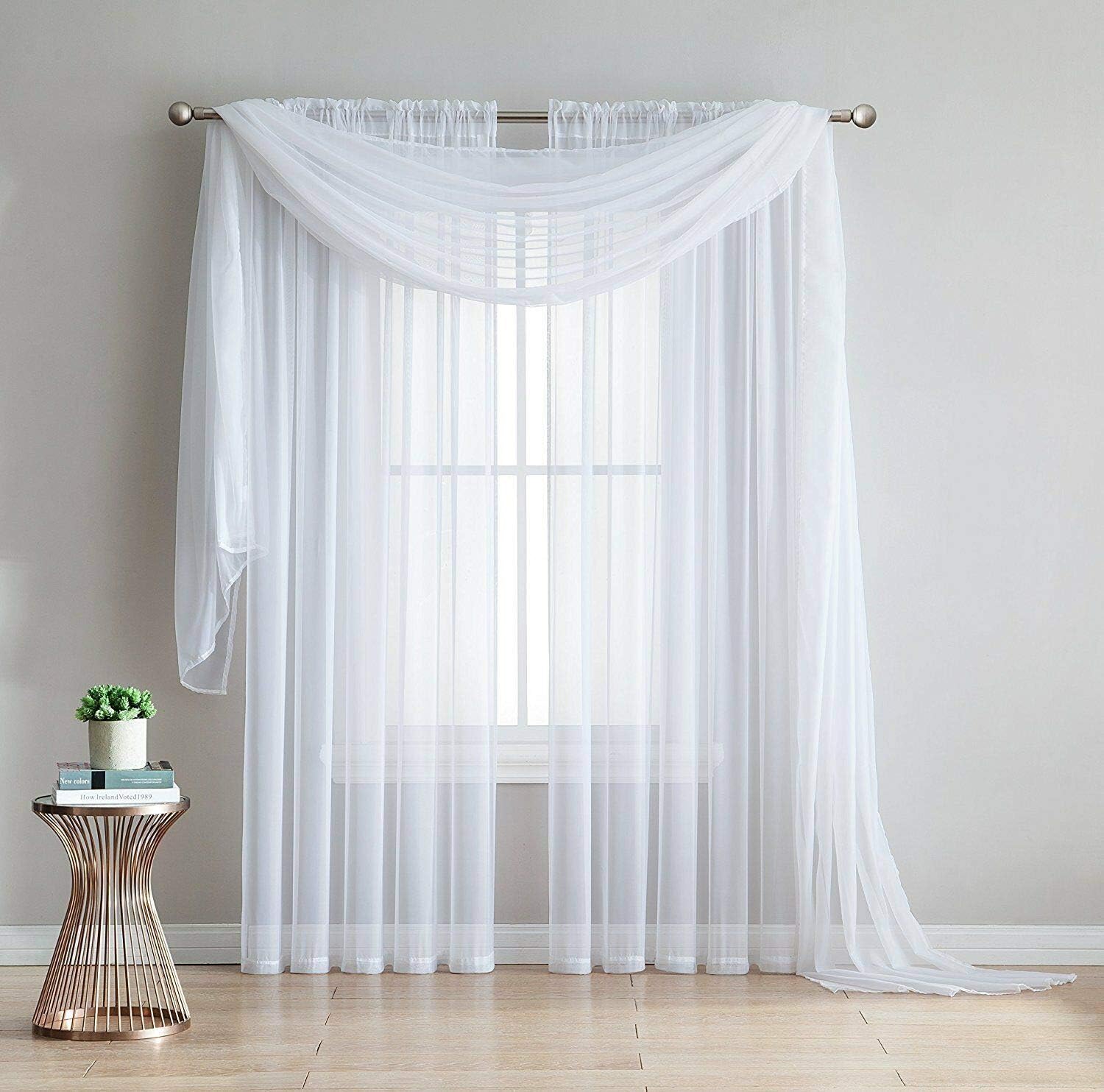 Amazon.com: Empire Home 216" Long Sheer Curtain Valance Window/Scarf ...