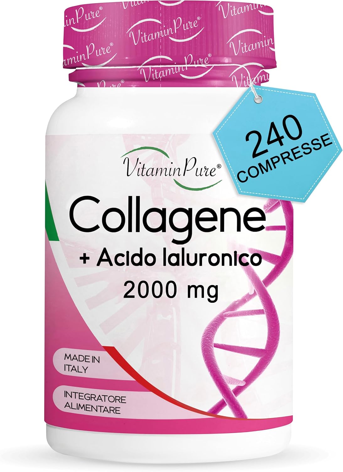VitaminPure COLLAGENE e ACIDO IALURONICO - 240 compresse alto dosaggio ...