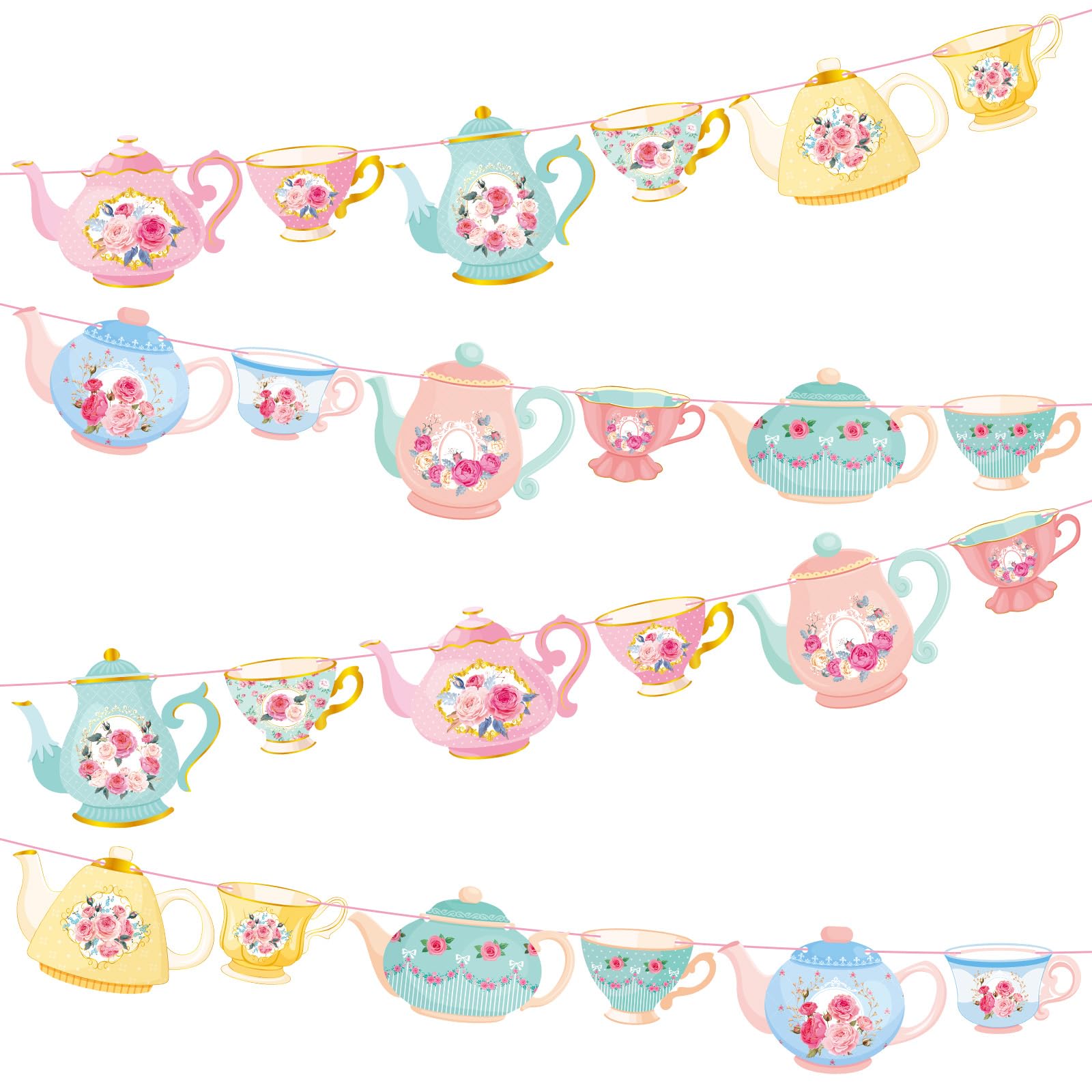 Faccito 5 Pcs Vintage Tea Party Decoration Banner Double Sided Floral ...