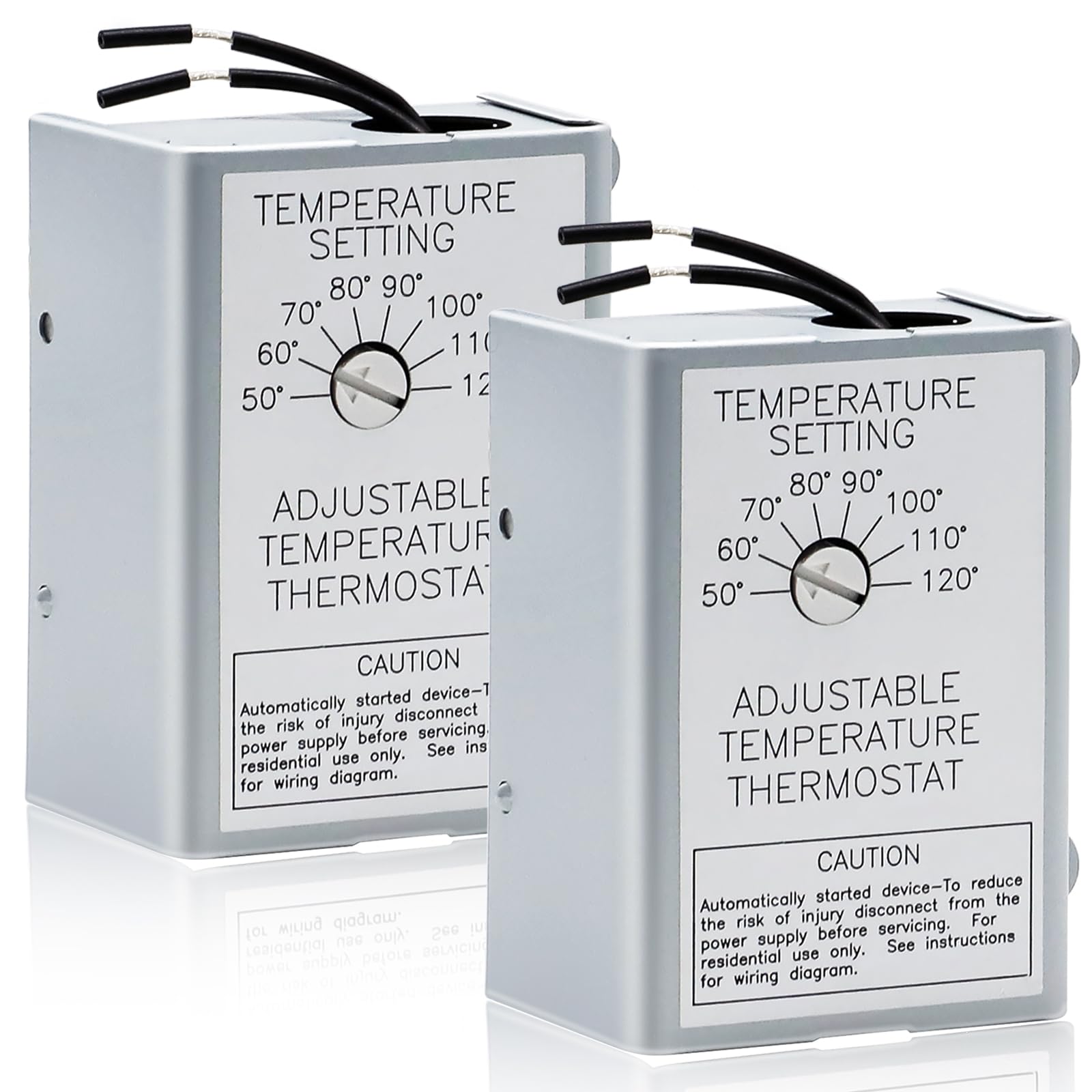 2 Pack 120V Adjustable Attic Fan Thermostat Switch, 10Amp 58033 Single ...