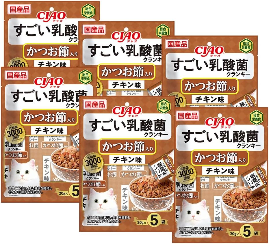 Amazon | CIAO (チャオ) すごい乳酸菌クランキー かつお節入り チキン味 20g×5袋 6個セット | チャオ (CIAO) | ドライ 通販