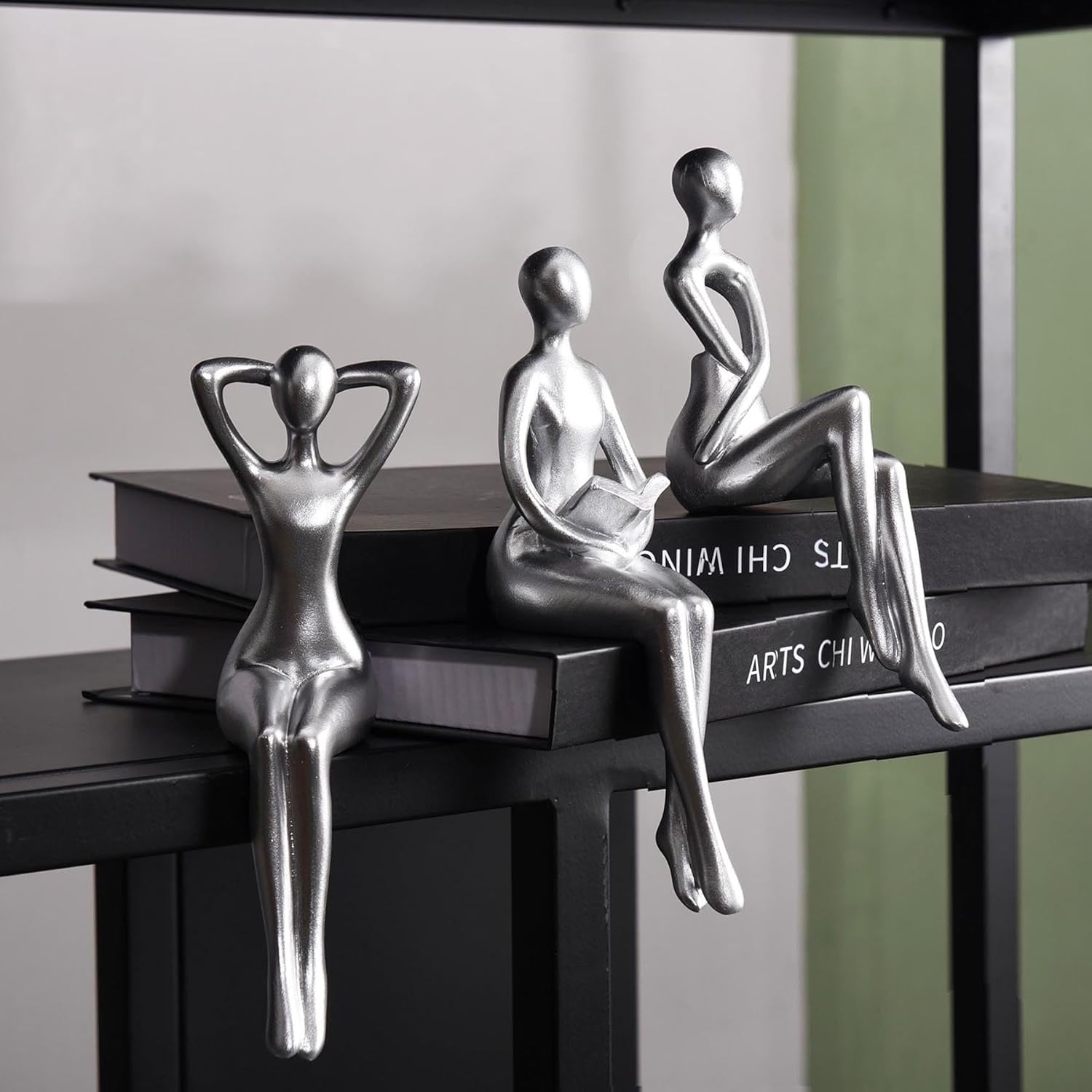 Quoowiit Thinker Statue Office Desk Decor, Silver Art Sculpture ...