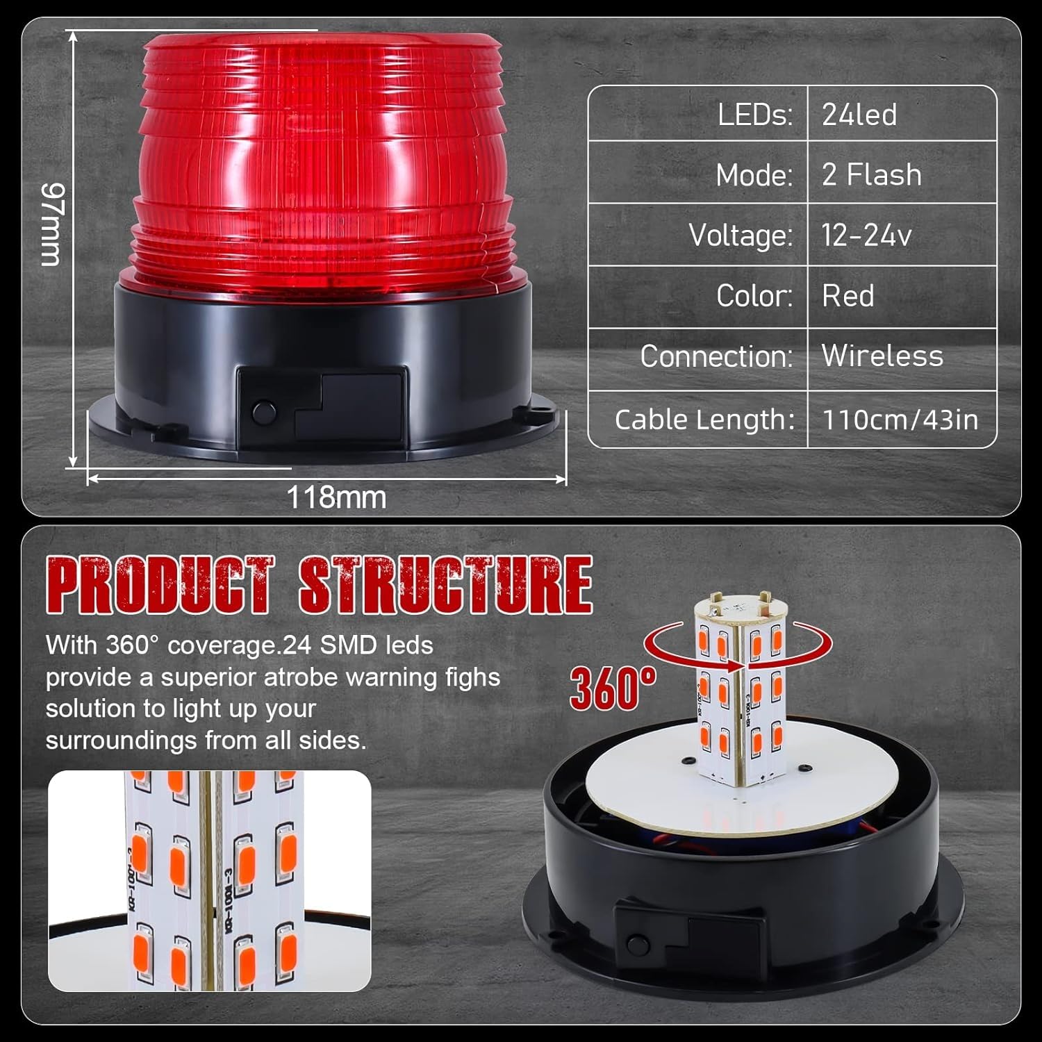 Snapklik.com : Wireless Strobe Light,Red LED Beacon Light,Rechargeable ...