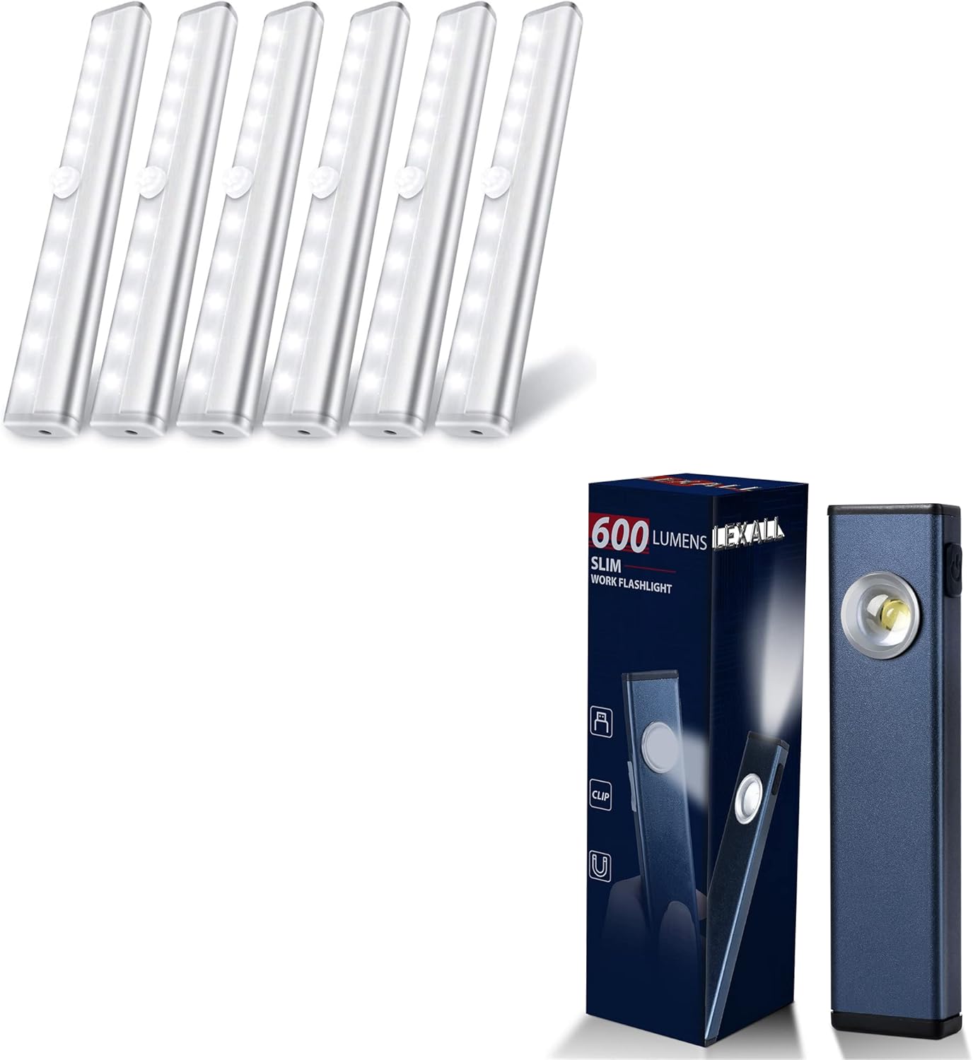 6 Pack LED Motion Sensor Lights, Lexall Rechargeable Portable Pen Work ...