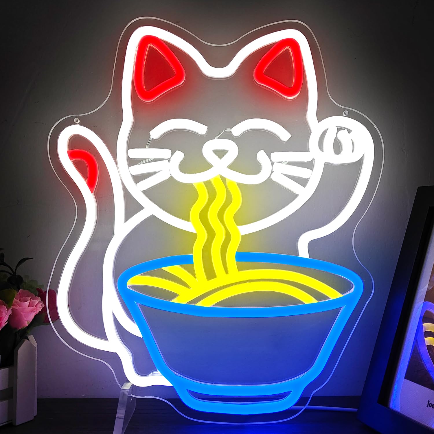 Amazon.com : Fortune Cat Ramen Neon Sign Cat Neon Sign Dimmable ...