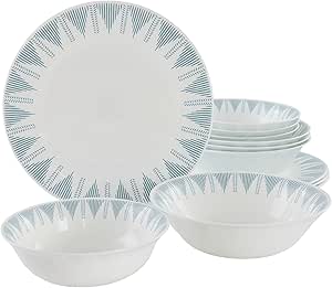 Amazon.com | 12 Piece Opal Glass Dinnerware Set In White With Blue ...