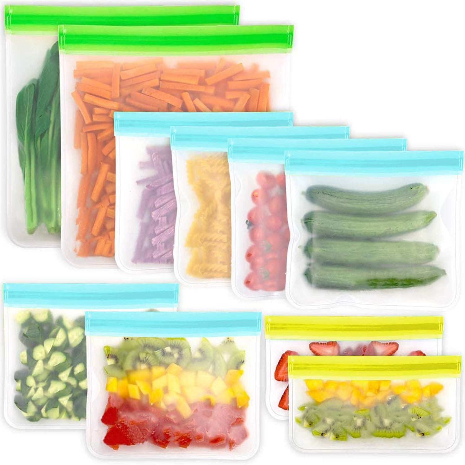 14 Pack Reusable Food Storage Bags BPA Free Freezer Bags Silicone ...