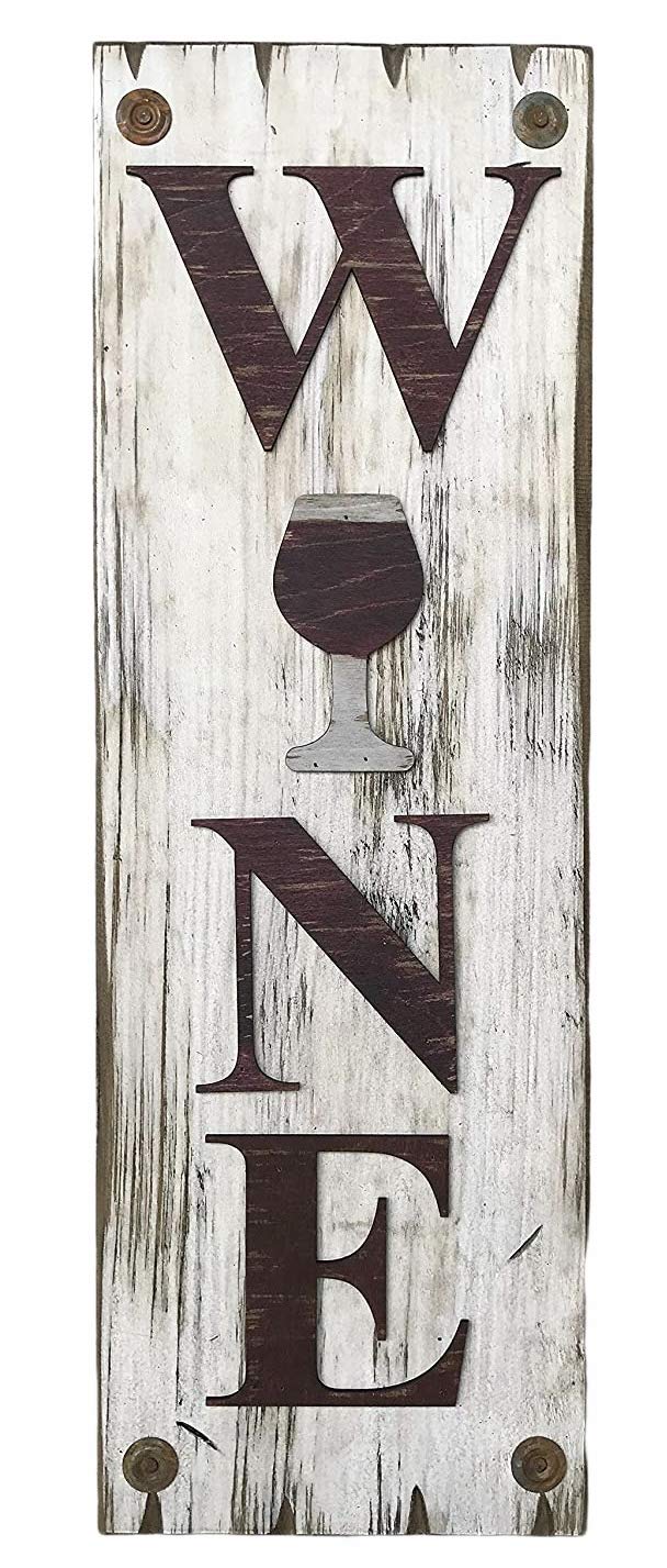 Amazon.com: WINE SIGN with Wine Glass VERTICAL *Rustic Distressed Wood ...