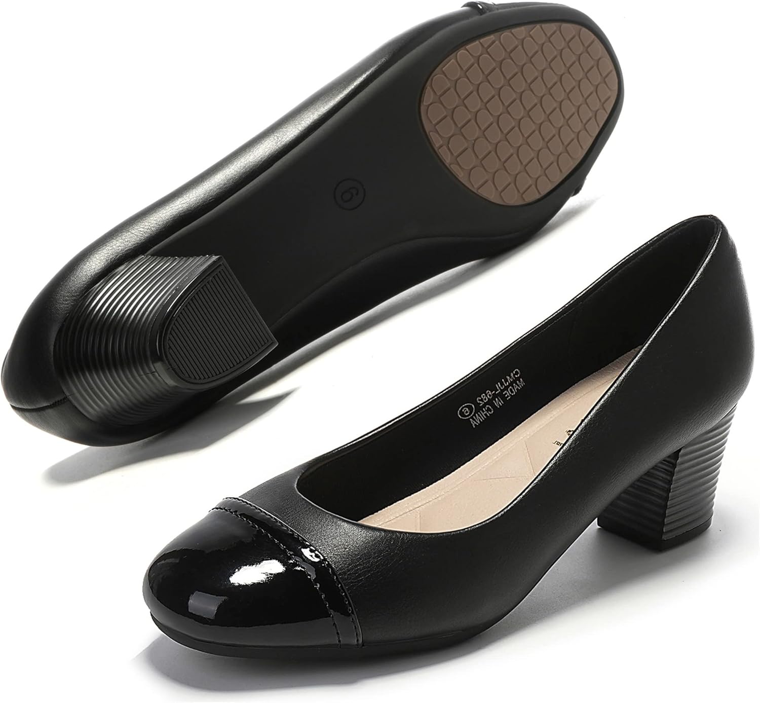 HHTCAL Women's Pumps Round Closed Toe Chunky Heels Comfortable 2 inch ...