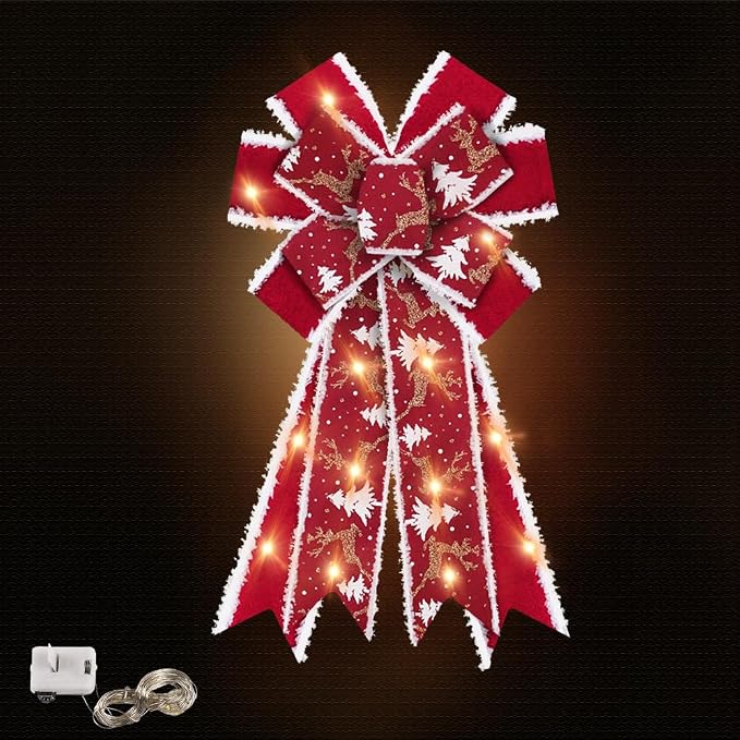 Amazon.com: Hying Large Christmas Bows - LED Light Red Velvet Wreath ...