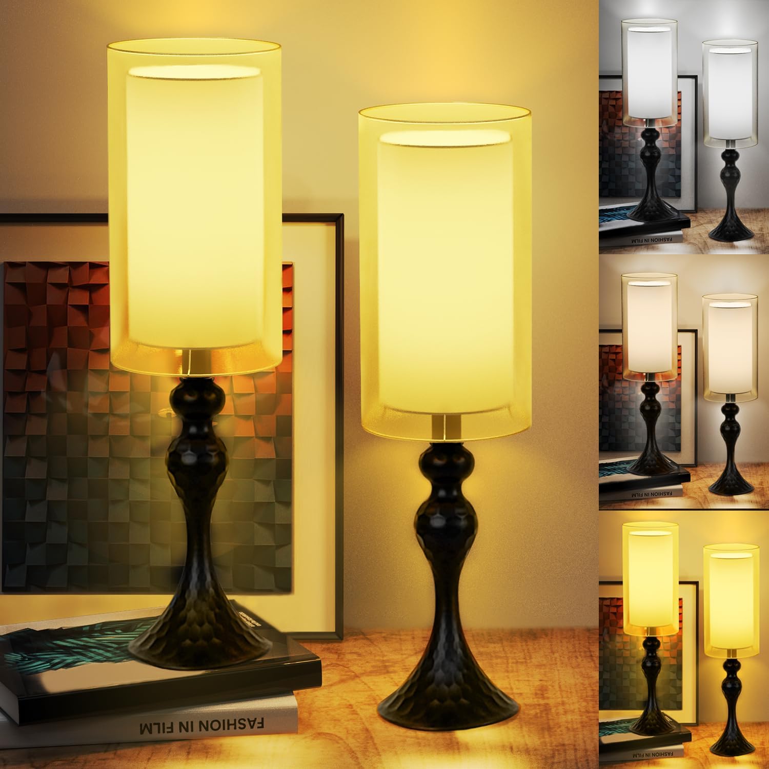 emie 3-Color Temperature Table Lamps for Bedroom Set of 2,Bedside ...