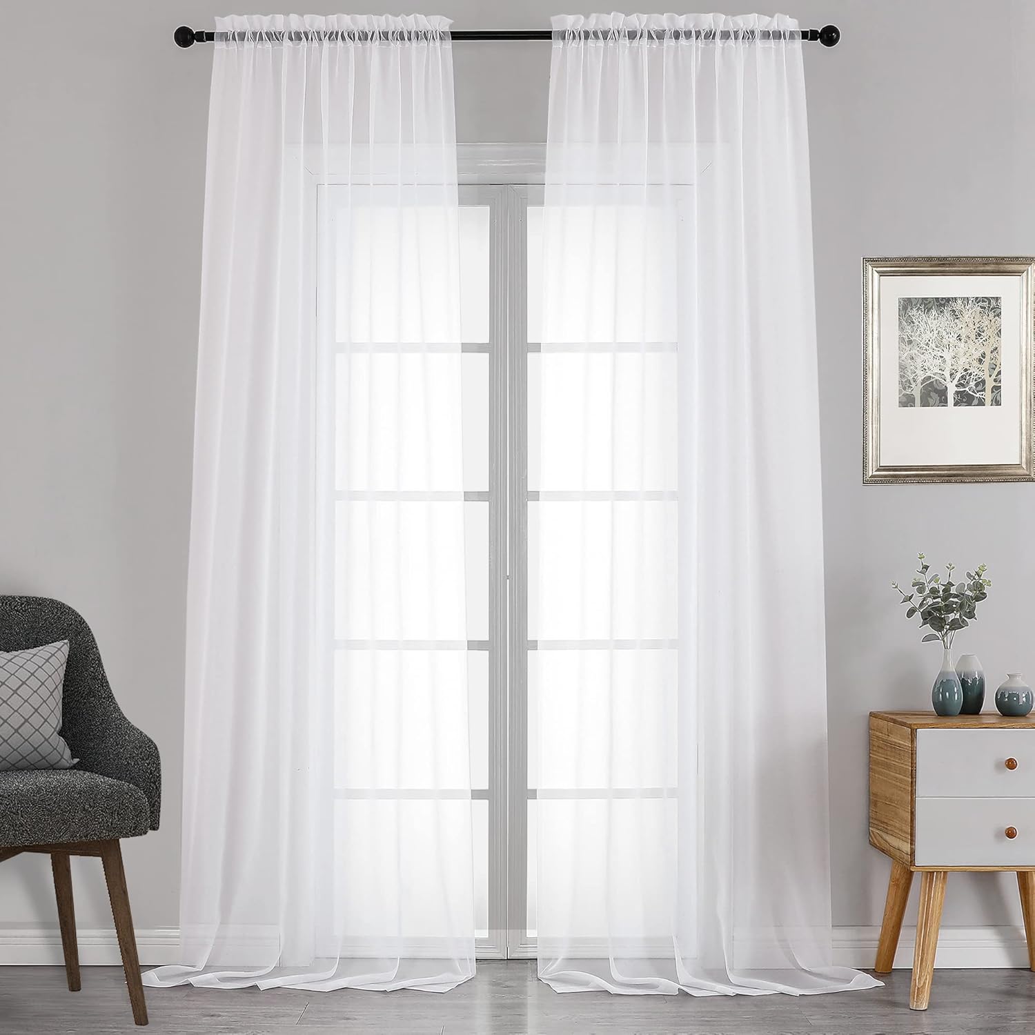 Amazon.com: Chyhomenyc White Sheer Window Curtain Panels 132 Inches ...