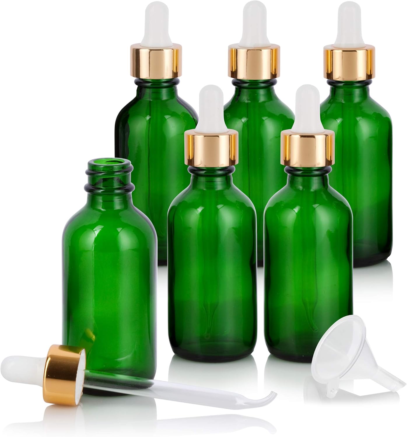 JUVITUS 2 oz / 60 ml Green Glass Boston Round Bottle Luxury Gold Metal ...