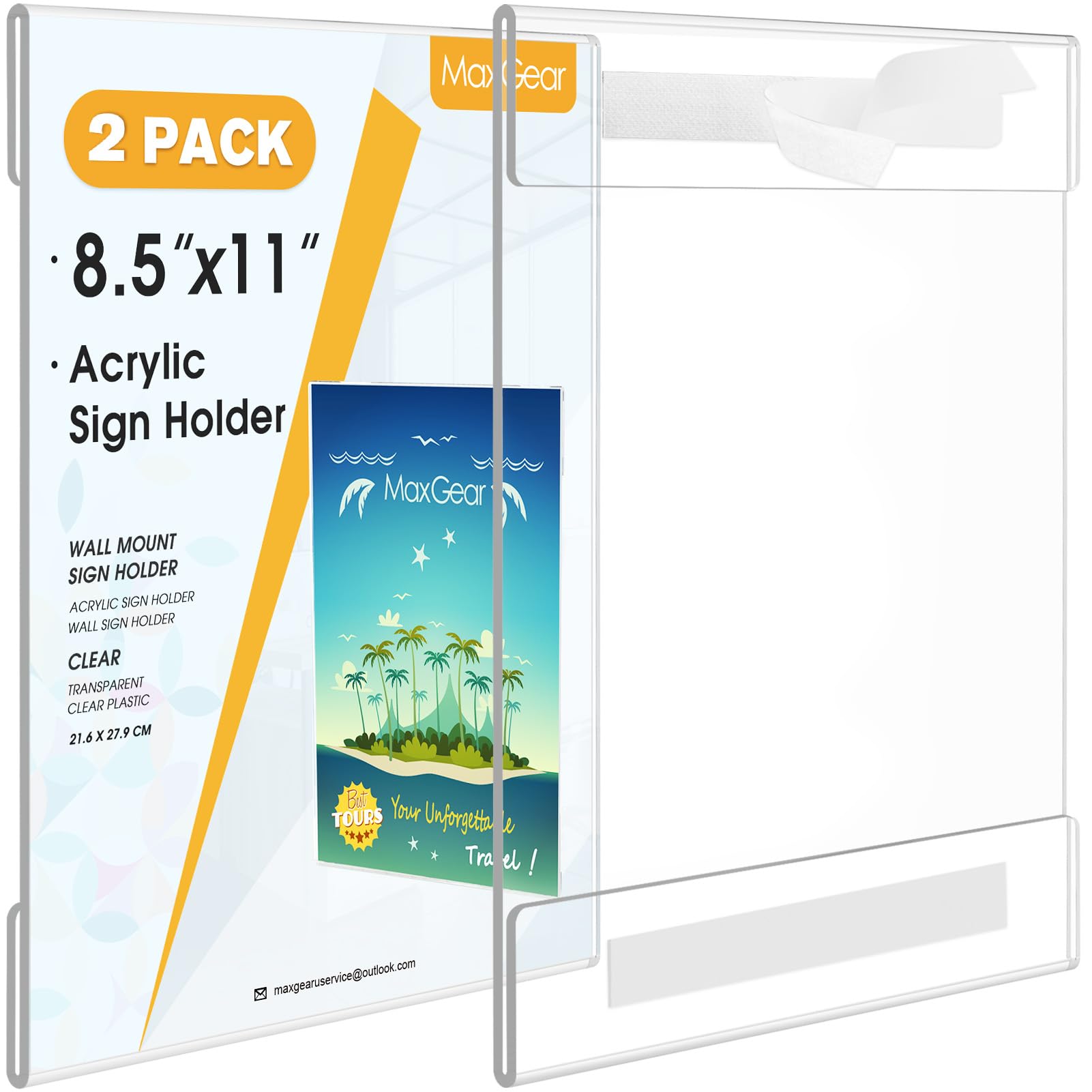 Amazon.com : MaxGear Acrylic Wall Sign Holder 8.5x11 with Hook and Loop ...