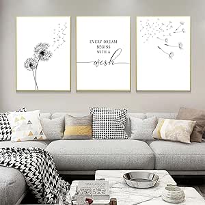 Amazon.de: UGZDEA Pflanzen 3er Poster Set, Modern Schwarz Weiß Pusteblume Leinwand Malerei ...