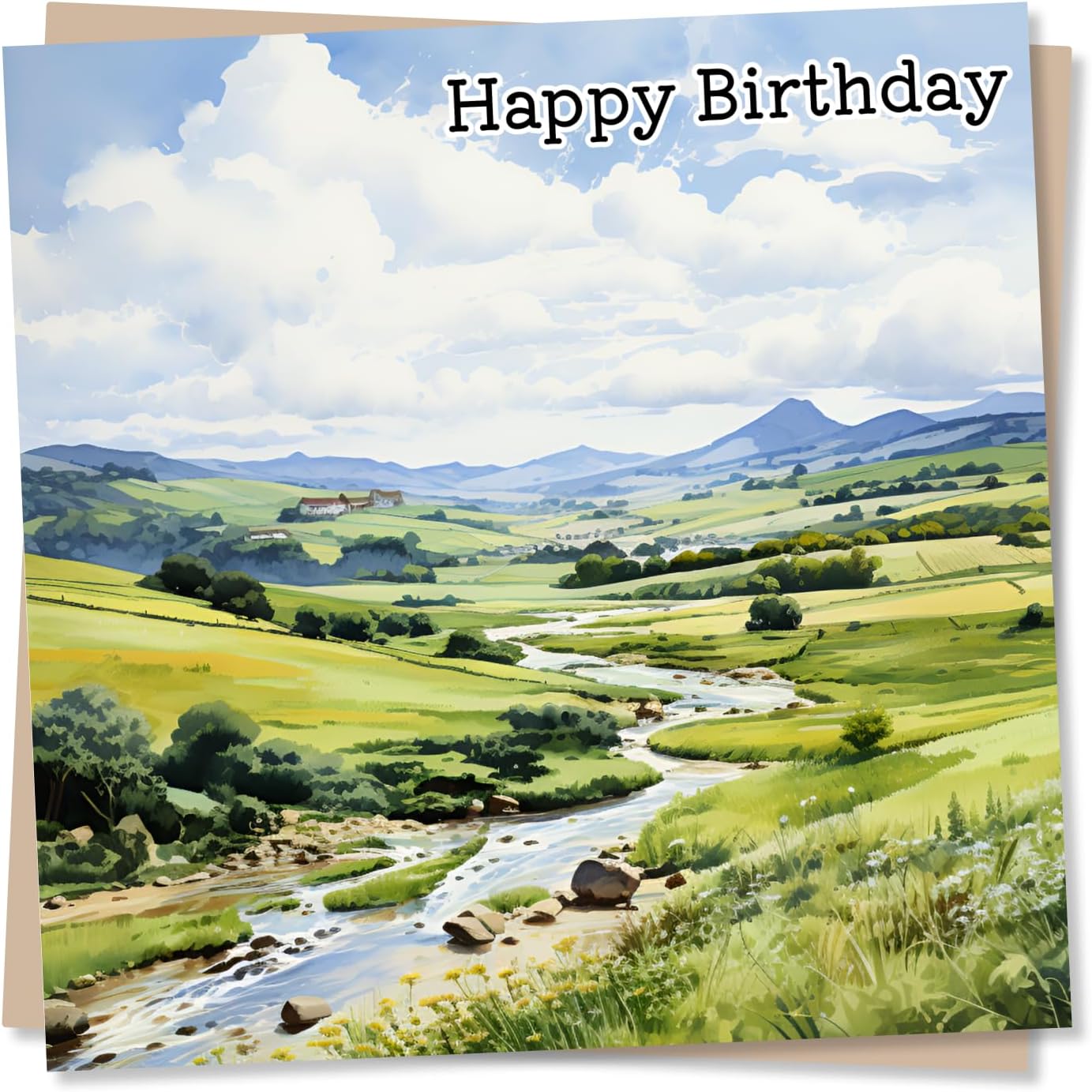 Countryside Hills and River Scene - Happy Birthday Card - Made in UK ...