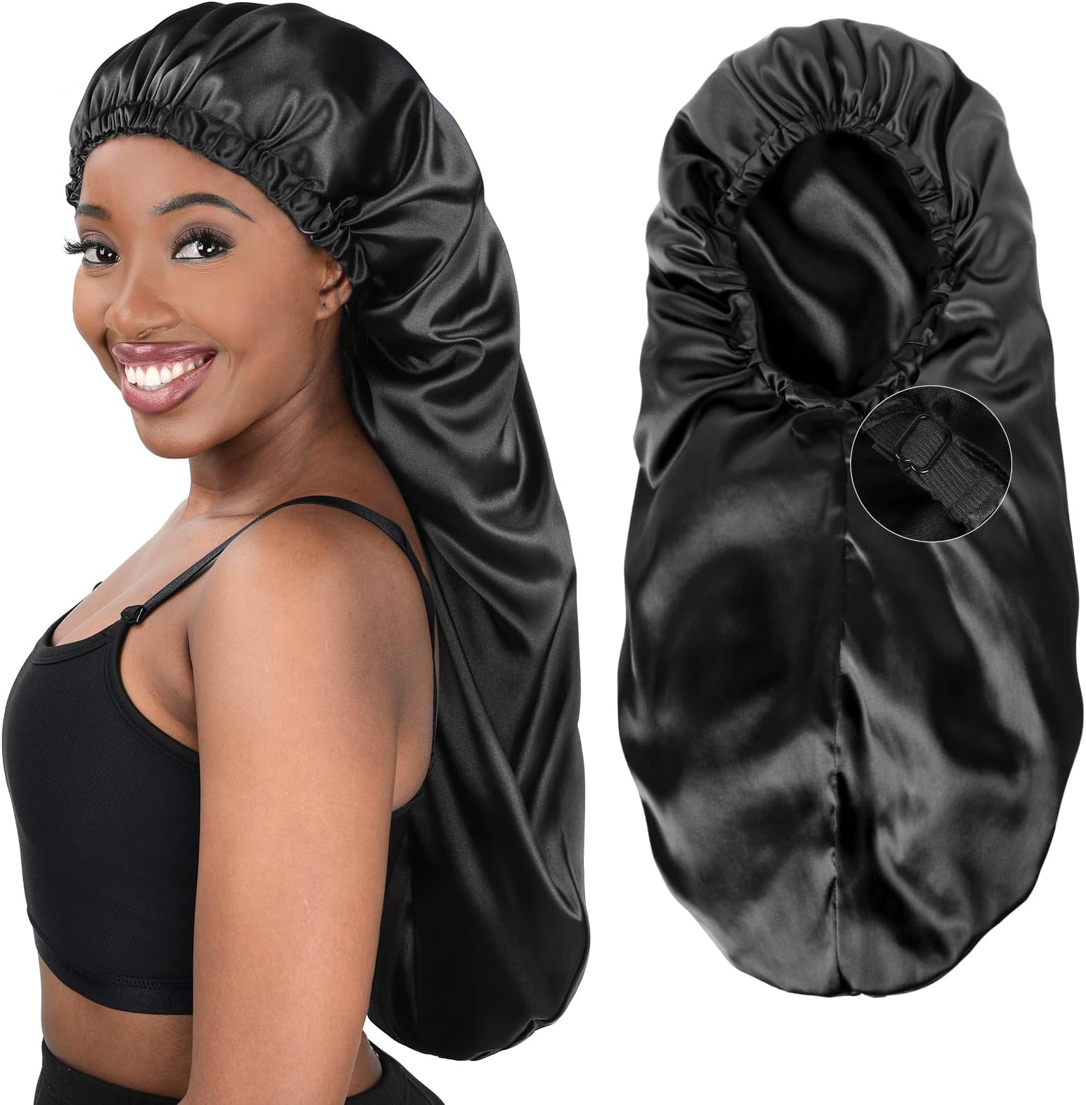 Amazon.com : AWAYTR Long Satin Braids Bonnet for Women - 2 Layer Silk ...