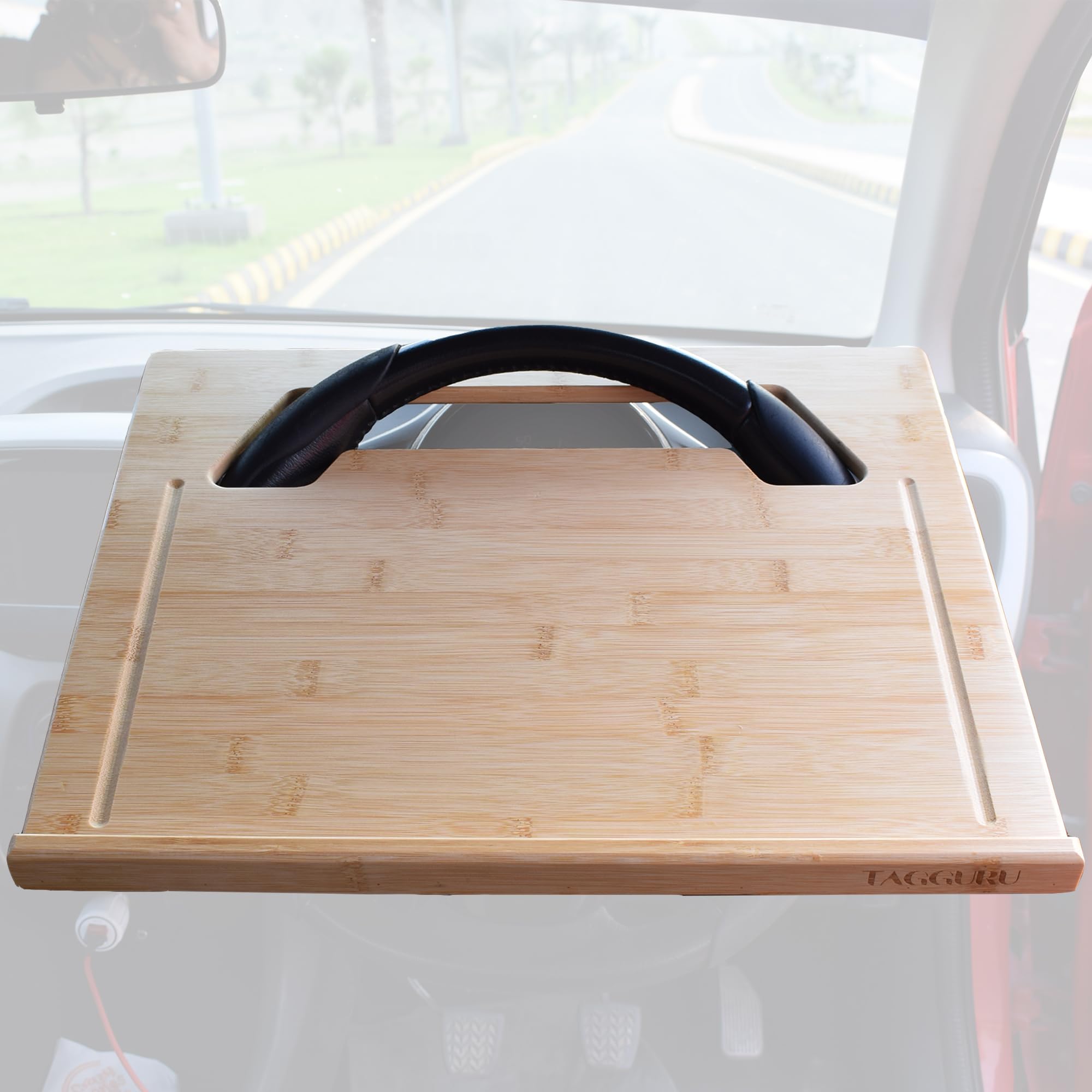 Amazon.com: TAGGURU 2 in 1 Steering Wheel Tray - Bamboo Wood Steering ...