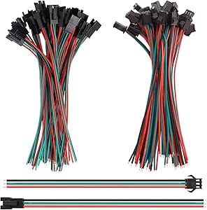 Tnisesm 20 Pairs 22 AWG JST SM Plug 3 Pin Male to Female LED Wire Connector Adapter Electrical ...