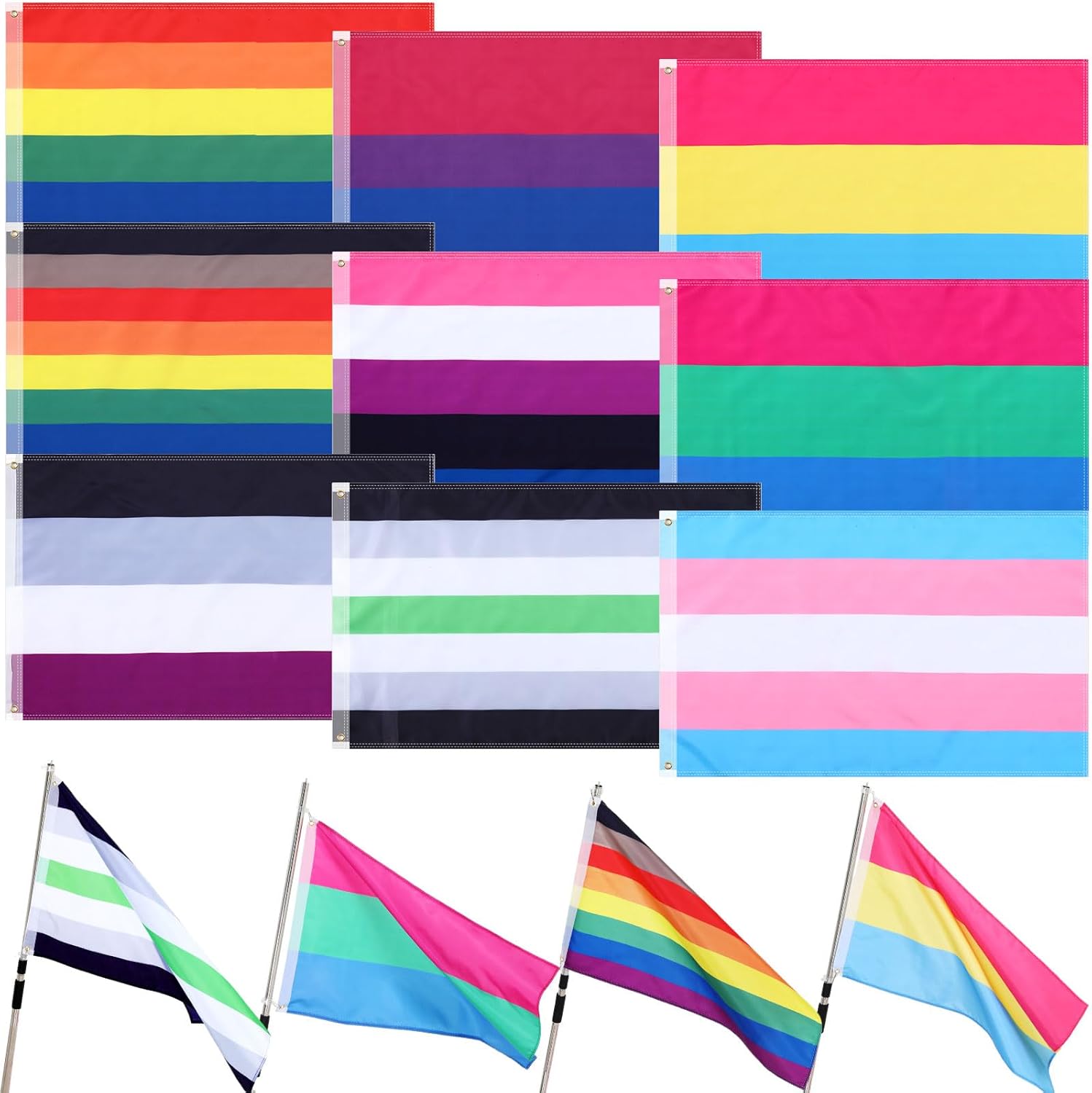 Amazon.com : Preboun 9 Pcs Rainbow Pride Flag Set 2 x 3 ft LGBTQ ...