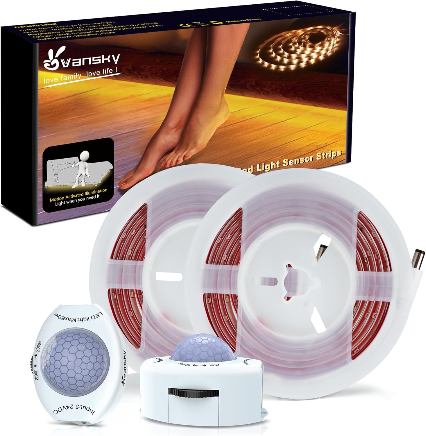 Vansky Motion Activated Bed Light, Flexible LED Strip Motion Sensor Night Light Bedside Lamp ...