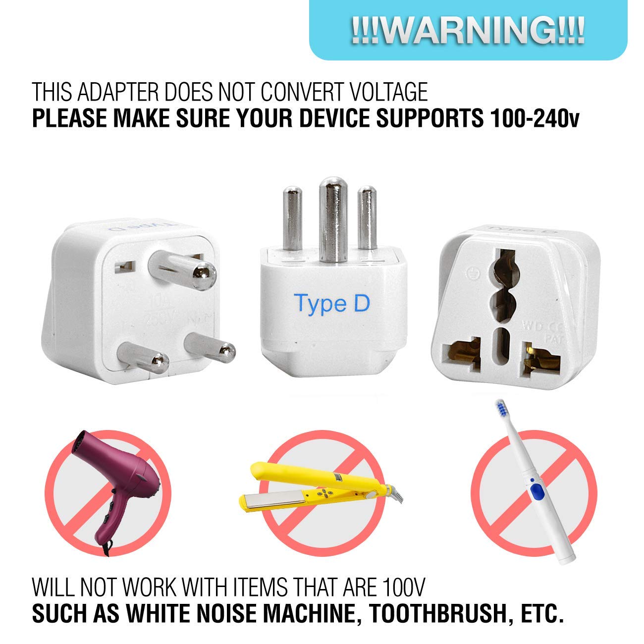 Ceptics India Travel Plug Adapter (Type D) for Pakistan, Nepal ...